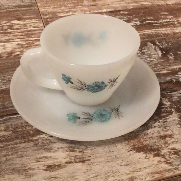 Fire King | Kitchen | Vintage Fire King Blue Flower Cup Saucer | Poshmark